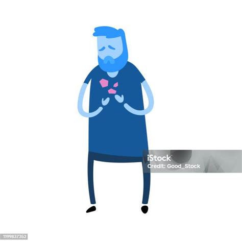 가슴에 무거운 느낌남자 호흡 곤란 만화 디자인 아이콘입니다 플랫 벡터 그림입니다 흰색 배경에 격리 건강관리와 의술에 대한 스톡 벡터 아트 및 기타 이미지 Istock