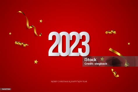 2023 새해 복 많이 받으세요 인사말 카드 벡터 템플릿입니다 축하와 함께 축제 크리스마스 가로 소셜 미디어 배너 디자인 빨간색 배경에 색종이 그림이 있는 종이 번호 12