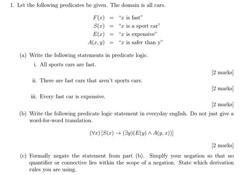 solved 1 let the following predicates be given the domain