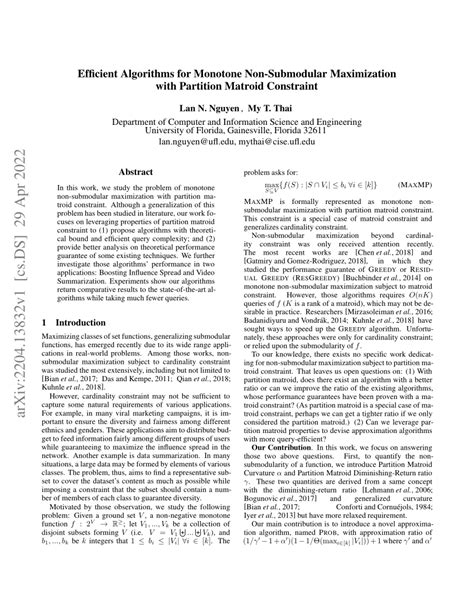 Pdf Efficient Algorithms For Monotone Non Submodular Maximization With Partition Matroid