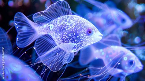 Bioluminescent Creatures Weaving Yarn In An Underwater Umbra Their