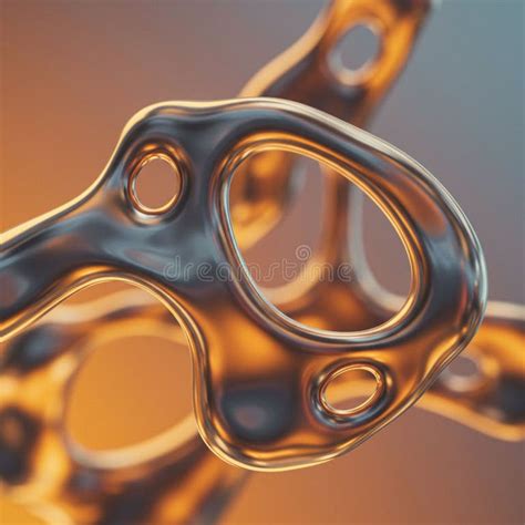Abstract Metallic Structure With Smooth Fluid Shapes And Multiple Circular Openings Stock
