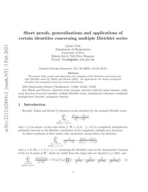 Pdf Short Proofs Generalizations And Applications Of Certain