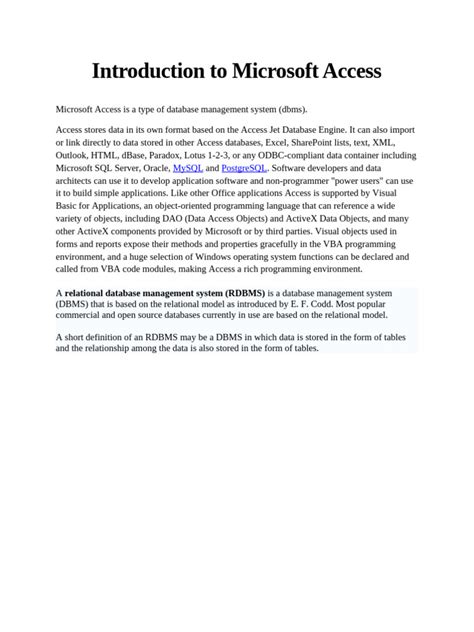Intoduction To Access 2019 Pdf Microsoft Access Databases