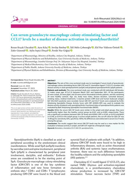Pdf Can Serum Granulocyte Macrophage Colony Stimulating Factor And Ccl17 Levels Be A Marker Of