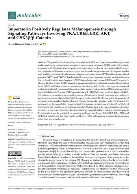 Pdf Imperatorin Positively Regulates Melanogenesis Through Signaling