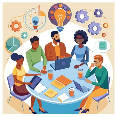 Team Collaborating Around A Table With Laptops And Ideas Premium Ai Generated Vector