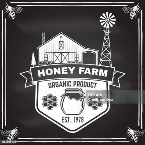 꿀 농장 배지입니다 벡터 셔츠 인쇄 우표 또는 티에 대 한 개념입니다 허니 실루엣 빈티지 타이포 그래피 디자인 꿀 꿀벌 농장 비즈니스를 위한 복고풍 디자인 0명에 대한 스톡