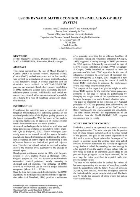 Pdf Use Of Dynamic Matrix Control In Simulation Of Heat System · Use