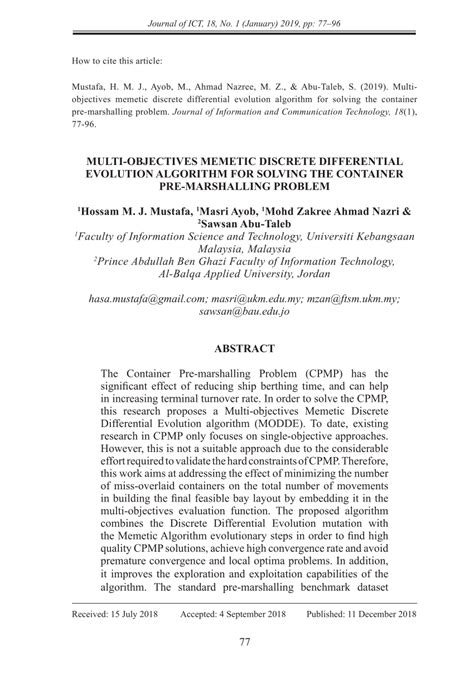 Pdf Multi Objectives Memetic Discrete Differential Evolution Algorithm For Solving The
