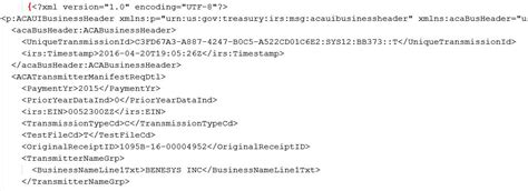 Irs Air 1095b Manifest Schema Originalreceiptid Stack Overflow
