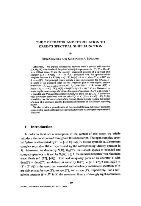 Pdf The Xi Operator And Its Relation To Kreins Spectral Shift Function