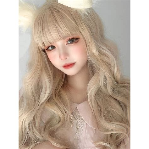 台灣出貨附發票 金色假髮 整頂假髮 假髮 空氣劉海 假髮女 Wig 假发 假髮女整頂 長捲假髮 大波浪假髮 假頭髮 蝦皮購物