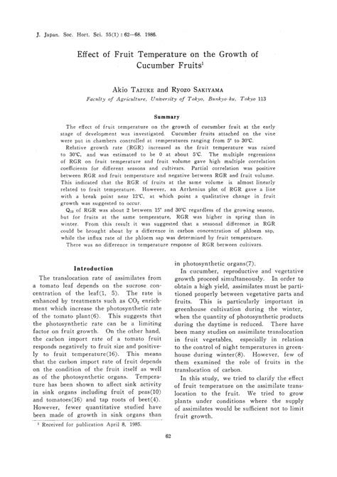 Pdf Effect Of Fruit Temperature On The Growth Of Cucumber Fruits