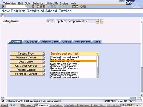 Sap Product Costing Configuration Creating Costing Variant T Code Okkn Artofit