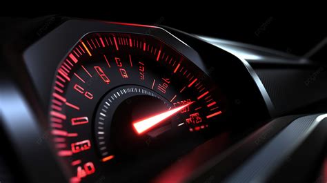 검정색 배경에 빨간색 속도계 스포티한 스타일의 빨간색 화살표가 있는 디지털 밝은 속도계의 검은색 대시보드의 3d 확대 그림 고화질 사진 사진 자동차 배경 일러스트 및