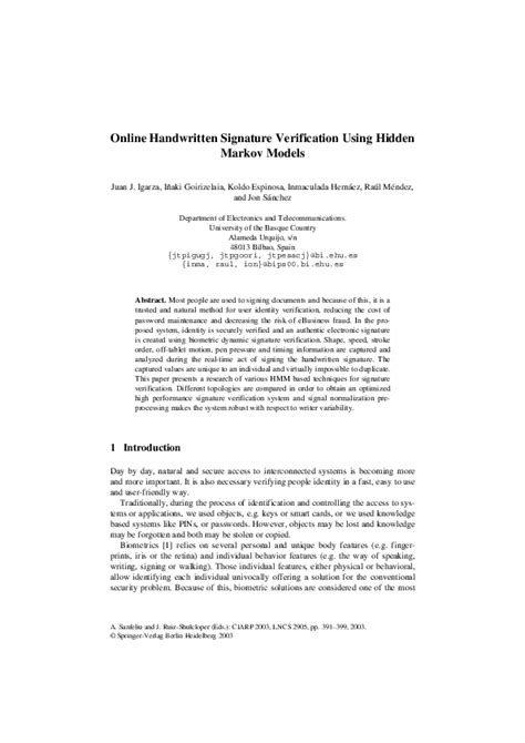 Pdf Online Handwritten Signature Verification Using Hidden Markov Models