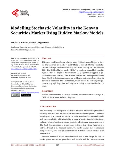 Pdf Modelling Stochastic Volatility In The Kenyan Securities Market