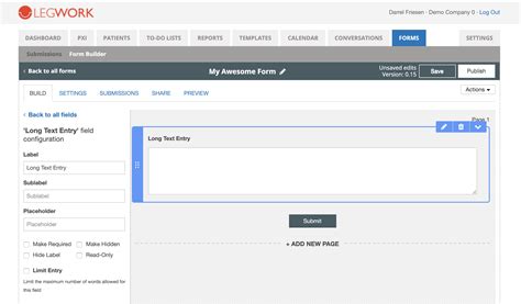 Configuring A Long Text Entry Field Legwork