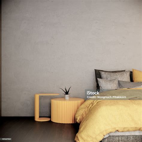 현대적인 로프트 침실의 내부 회색 콘크리트 벽이 있습니다 3d 렌더 백 0명에 대한 스톡 사진 및 기타 이미지 0명 3차원