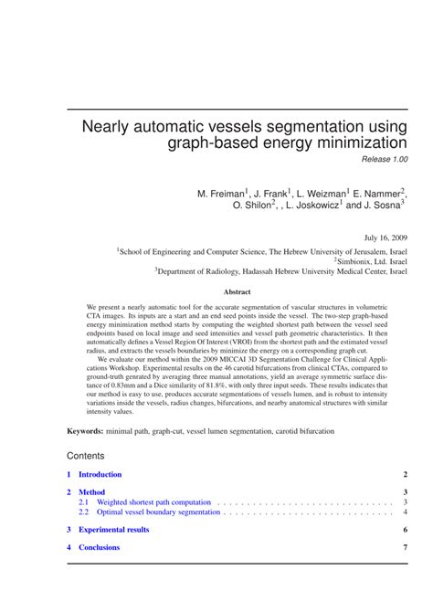 Pdf Nearly Automatic Vessels Segmentation Using Graph Based Energy Minimization