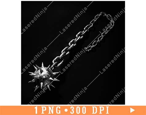 Spiked Flail Chain Weapon Medieval Morning Star Black White Laser