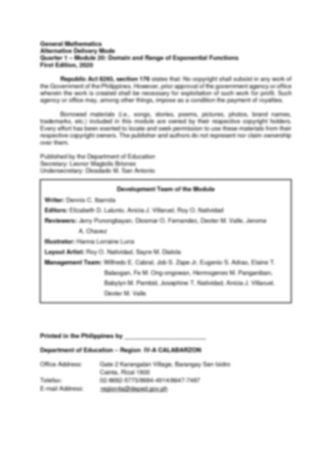 Solution Genmath11 Q1 Mod20 Domain And Range Of Exponential Function