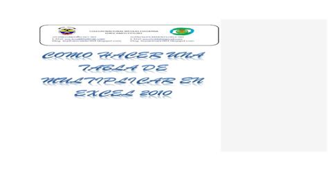 Trabajo 1 Como Hacer Una Tabla De Multiplicar En Excel 2010 [pdf Document]