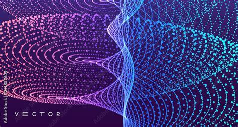 Sound Waves Big Data Visualization Array With Dynamic Particles Abstract Grid Design 3d