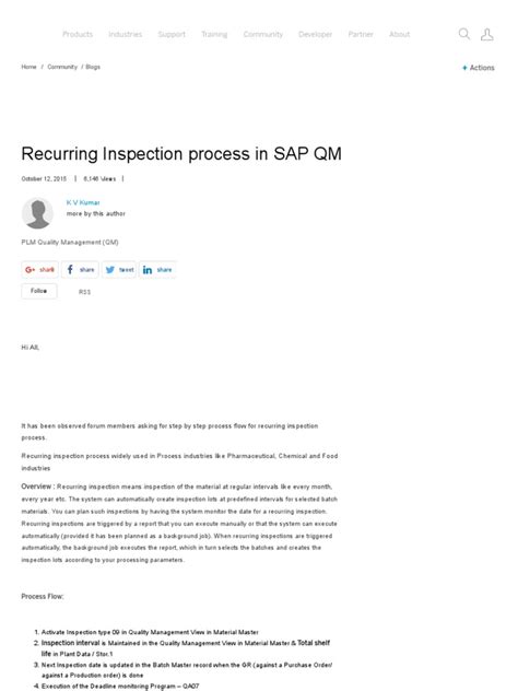 Recurring Inspection Process In Sap Qm Sap Blogs Pdf Business