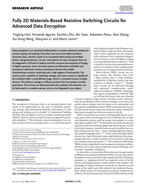 Fully 2d Materials‐based Resistive Switching Circuits For Advanced Data
