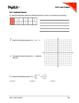 Unit Test Linear Functions By DigitLit Math Instruction TPT