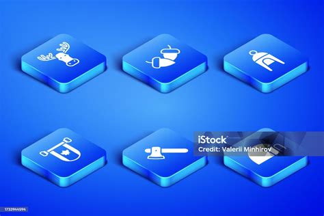 이글루 아이스 하우스 뿔이 달린 무스 머리 나무 도끼 페넌트 캐나다 도토리 및 겨울 모자 아이콘을 설정하십시오 벡터 3차원 형태에 대한 스톡 벡터 아트 및 기타 이미지