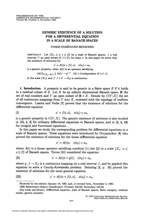 Pdf Generic Existence Of A Solution For A Differential Equation In A