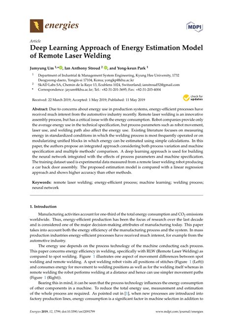 Pdf Deep Learning Approach Of Energy Estimation Model Of Remote Laser Welding