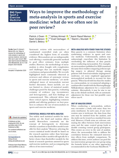 Pdf Ways To Improve The Methodology Of Meta Analysis In Sports And Exercise Medicine What Do