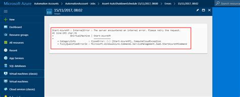 Azure Server Encountered Internal
