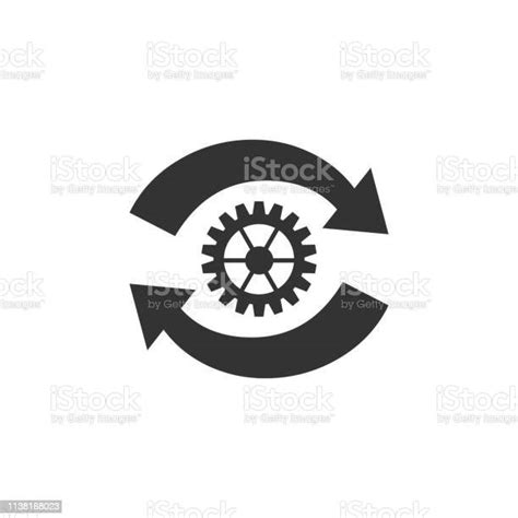 작업 흐름 개념 아이콘으로 기어와 화살표 절연 기어 다시 로드 기호입니다 평면 디자인입니다 벡터 일러스트 개념에 대한 스톡 벡터