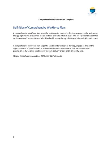 Fillable Online Comprehensive Workforce Plan Template Fax Email Print