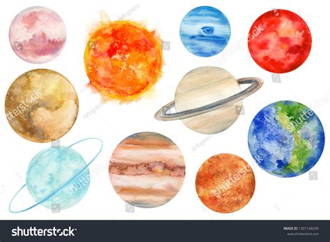 Watercolor Planets Space