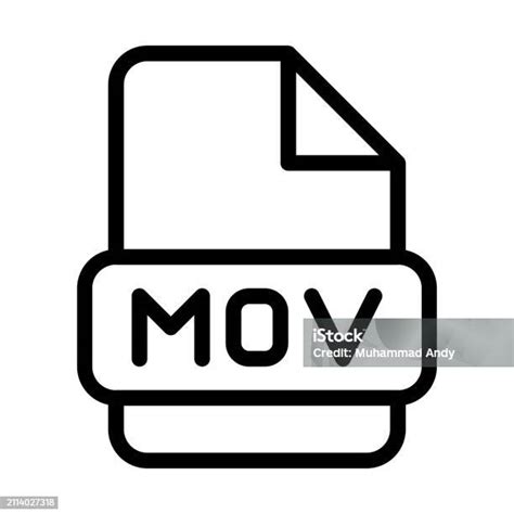 mov 파일 아이콘입니다 유형 파일 서명 윤곽선 기호 디자인 아이콘 형식 데이터 벡터 일러스트 레이 션 0명에 대한 스톡 벡터