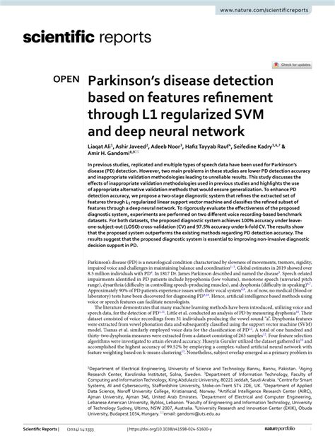 Pdf Parkinsons Disease Detection Based On Features Refinement
