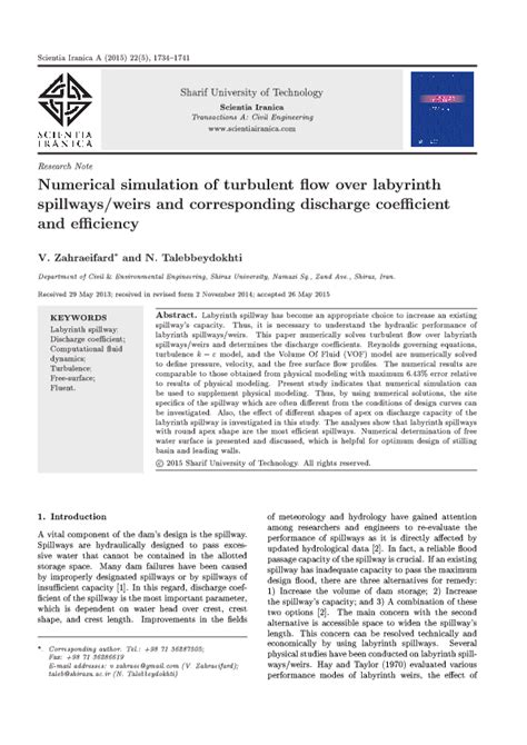 pdf numerical simulation of turbulent ow over labyrinth spillways
