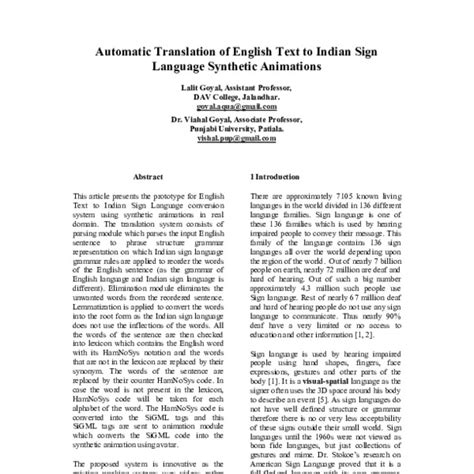 Automatic Translation Of English Text To Indian Sign Language Synthetic Animations Acl Anthology