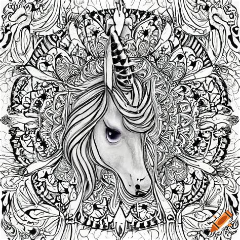 Unicorn Mandala Coloring Page In Black And White On Craiyon