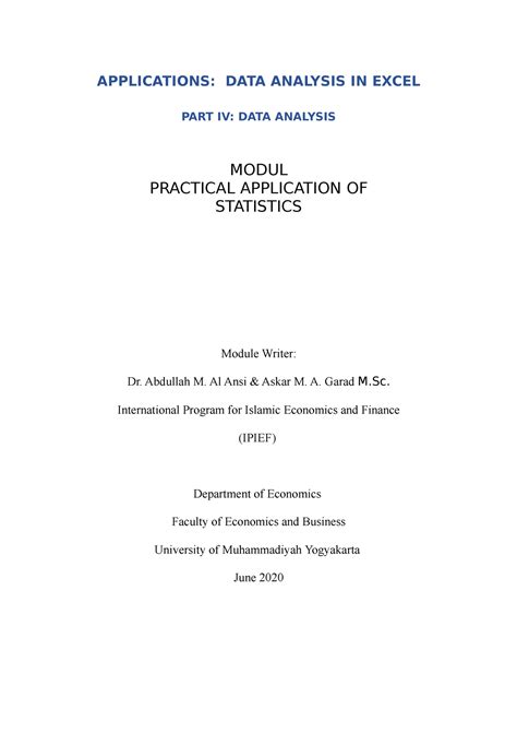 Applications Data Analysis In Excel Part Iv Data Analysis Applications Data Analysis In
