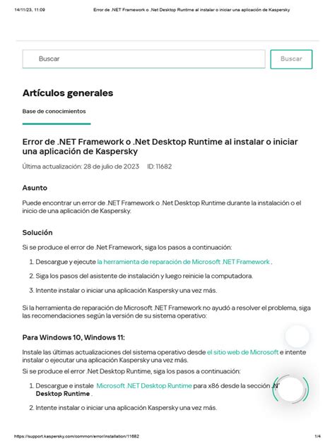 Error De Net Framework O Net Desktop Runtime Al Instalar O Iniciar Una Aplicación De Kaspersky