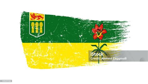 브러시 스트로크와 그런지 질감으로 디자인된 서스캐처원 국기 0명에 대한 스톡 사진 및 기타 이미지 0명 거친 국기