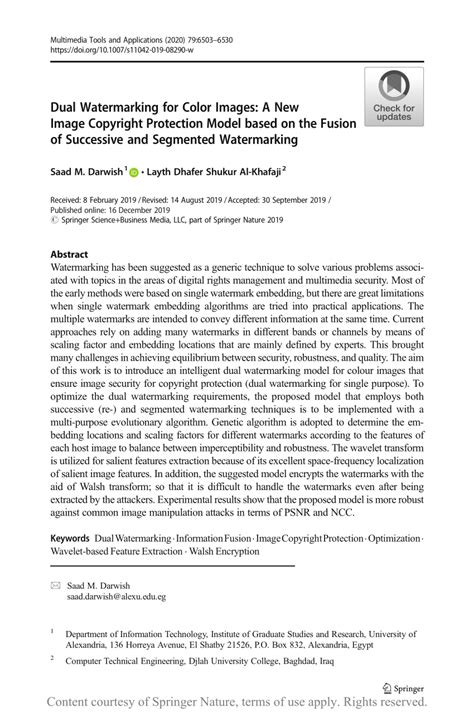 Dual Watermarking For Color Images A New Image Copyright Protection Model Based On The Fusion