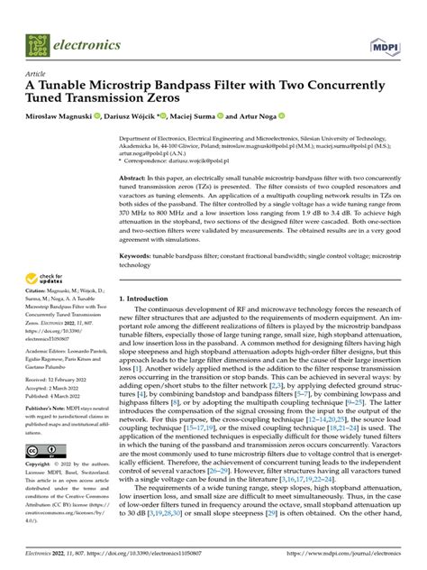 A Tunable Microstrip Bandpass Pdf Electronic Filter Bandwidth Signal Processing